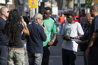Eritrean refugees protest in front of ministry of defense, Tel aviv 18. ...